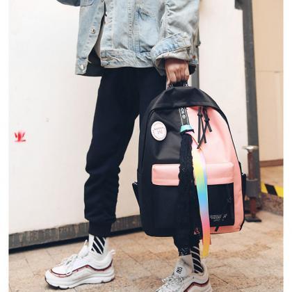 Personality Hit Color Harajuku Backpack Ribbons Lace Travel Backpack ...
