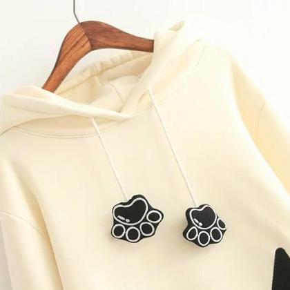 Women Lovely Cat Ear Loose Sweater Long Sleeve Bow Hooded Sweatshirt on ...