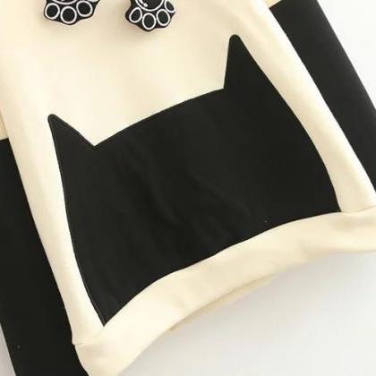 Women Lovely Cat Ear Loose Sweater Long Sleeve Bow Hooded Sweatshirt on ...