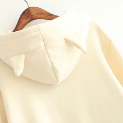 Women Lovely Cat Ear Loose Sweater Long Sleeve Bow Hooded Sweatshirt on ...
