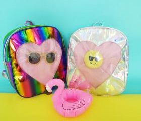 Fashion Laser Love Shape Children Backpack Cute Rainbow Student ...