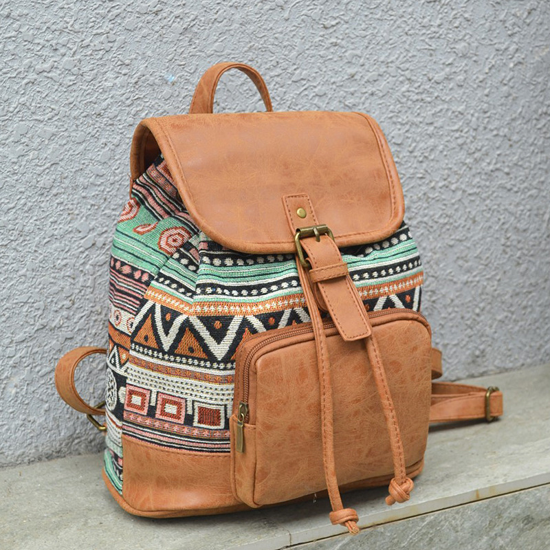 Bohemia Pu Canvas Travel Backpack - Retro Aztec School Backpack on Luulla