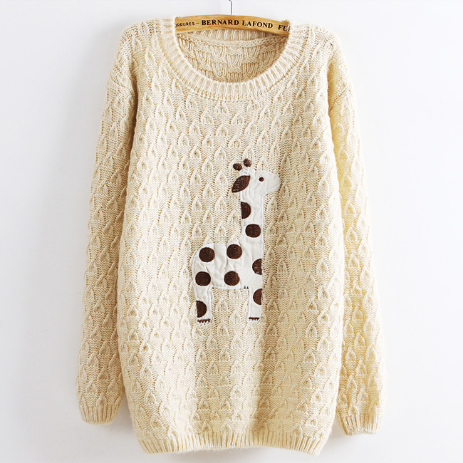 Light Pink Super Adorable Cartoon Giraffe Loose Pullovers Sweater on Luulla
