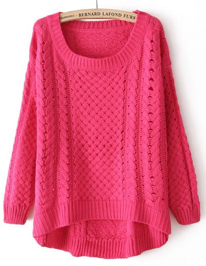Red Round Neck Long Sleeve Hollow Sweater on Luulla