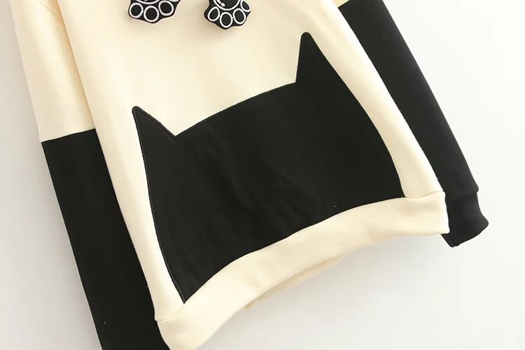 Women Lovely Cat Ear Loose Sweater Long Sleeve Bow Hooded Sweatshirt on ...