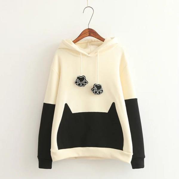 Women Lovely Cat Ear Loose Sweater Long Sleeve Bow Hooded Sweatshirt on ...