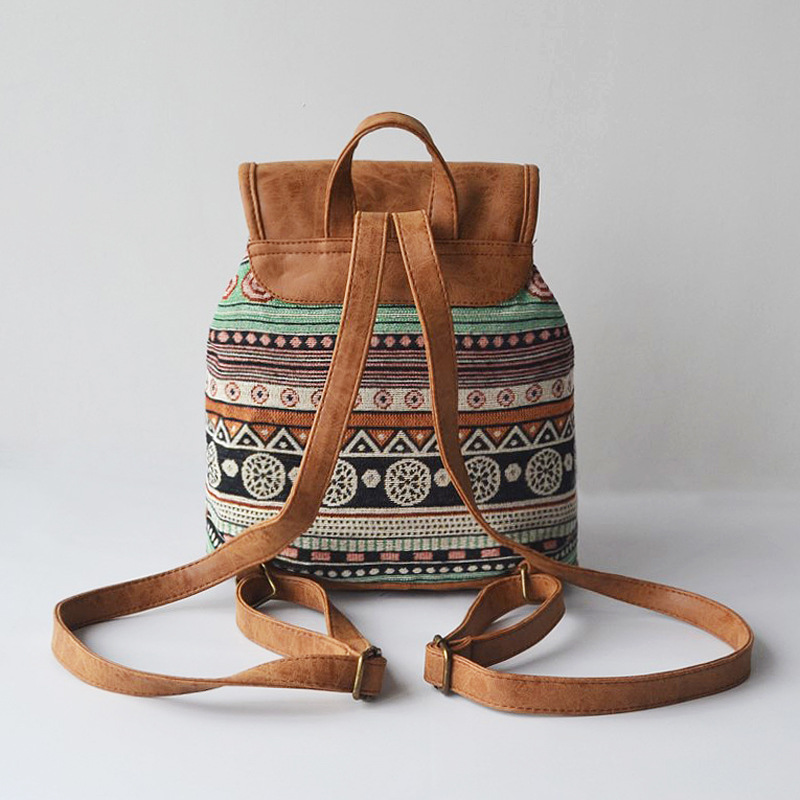 Bohemia Pu Canvas Travel Backpack - Retro Aztec School Backpack on Luulla