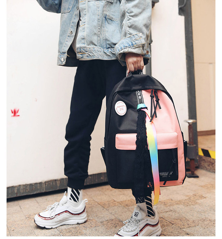 Personality Hit Color Harajuku Backpack Ribbons Lace Travel Backpack ...
