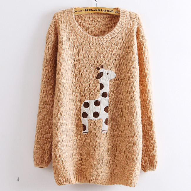 Light Pink Super Adorable Cartoon Giraffe Loose Pullovers Sweater on Luulla
